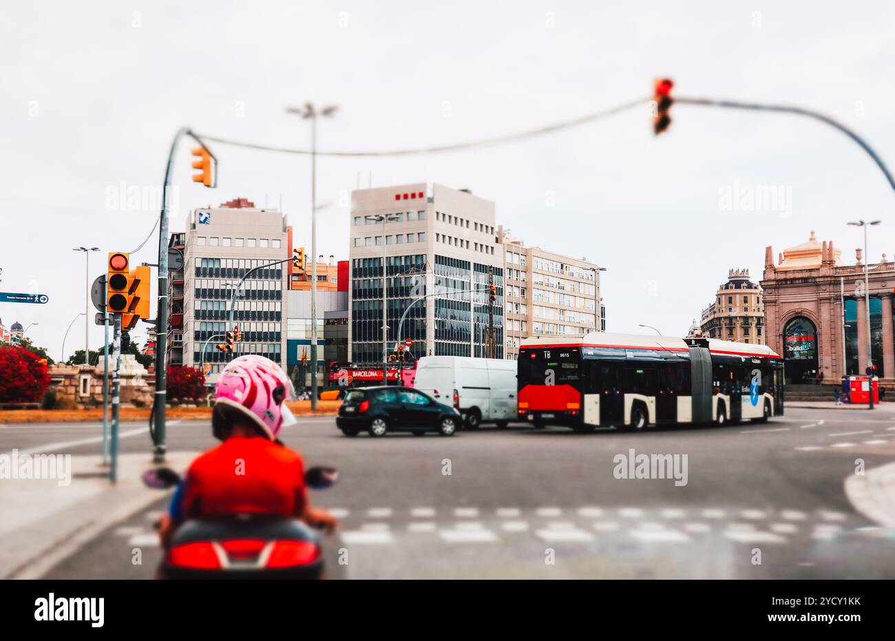 Barcelona, Spain. 1 June 2023 Traffic on a city street intersection ...