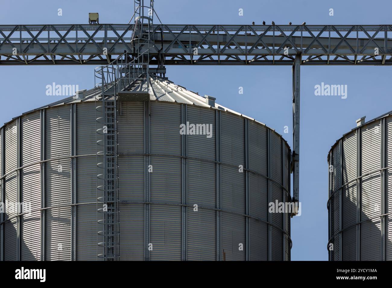 metal grain silos with elevator loading constructions Stock Photo - Alamy