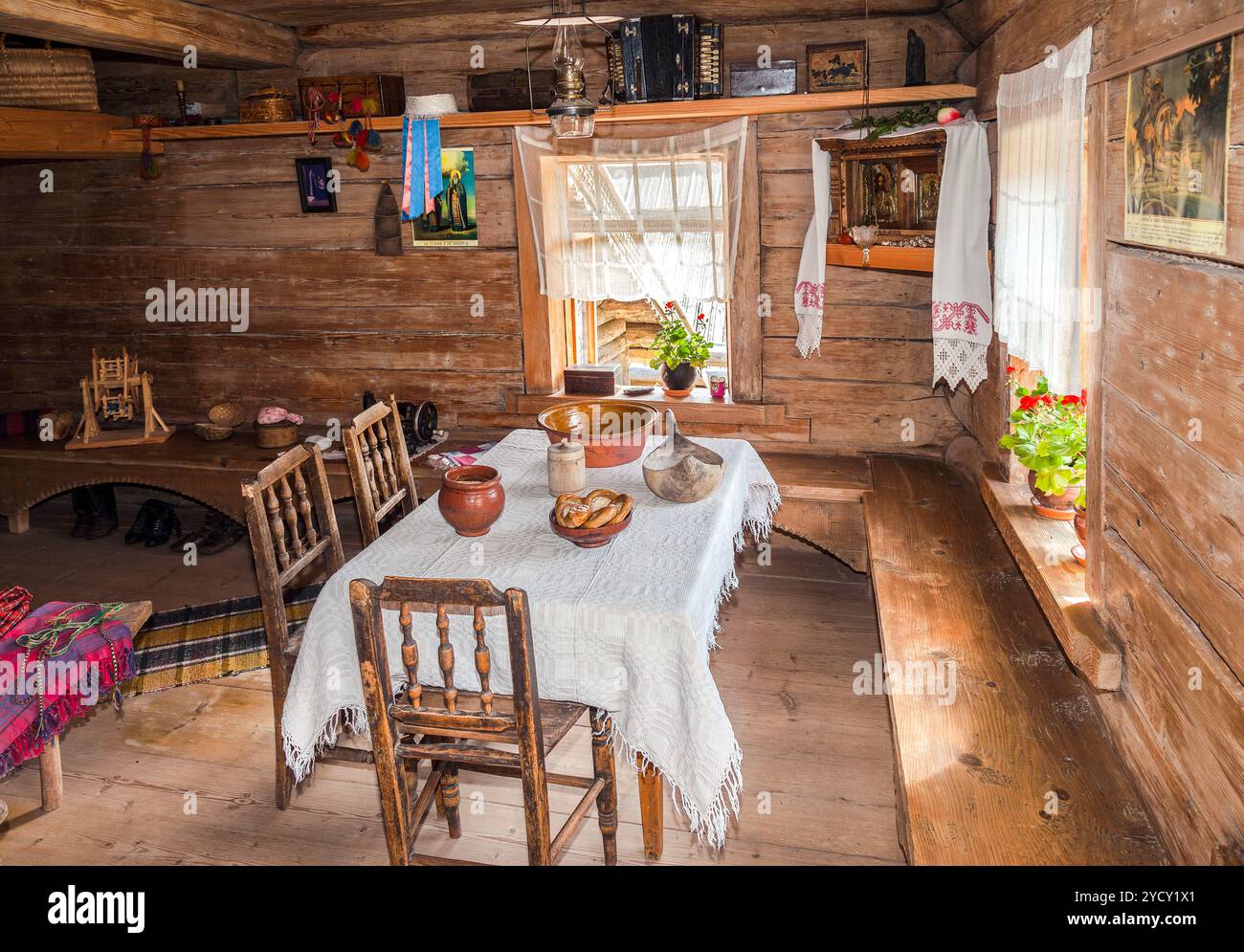 Interior of old traditional rural wooden house Stock Photo - Alamy