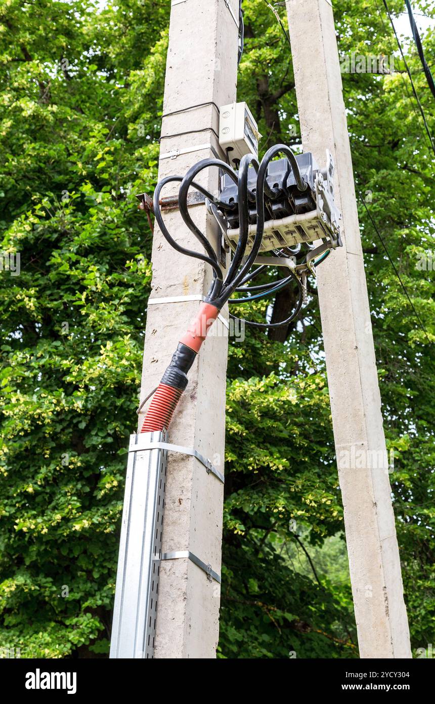 Transformer of high power station on the pillar Stock Photo - Alamy