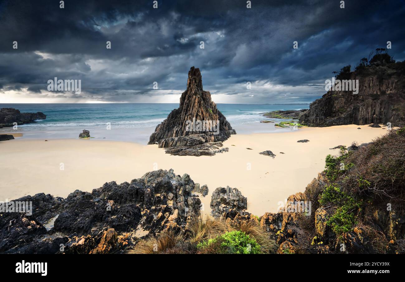 Moody storm clouds loom over Pyramid sea stack Stock Photo - Alamy