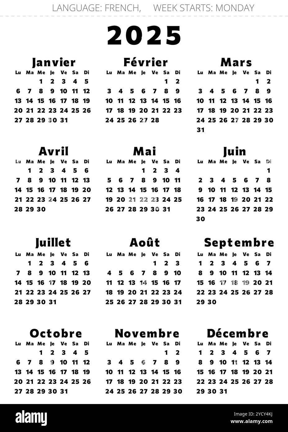 2025 french calendar - calendrier. Editable vector illustration for ...
