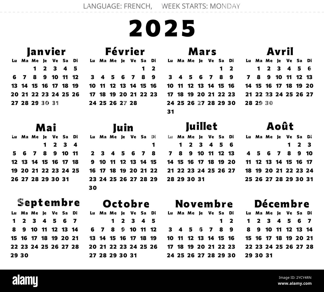 2025 french calendar - calendrier. Editable vector illustration for ...