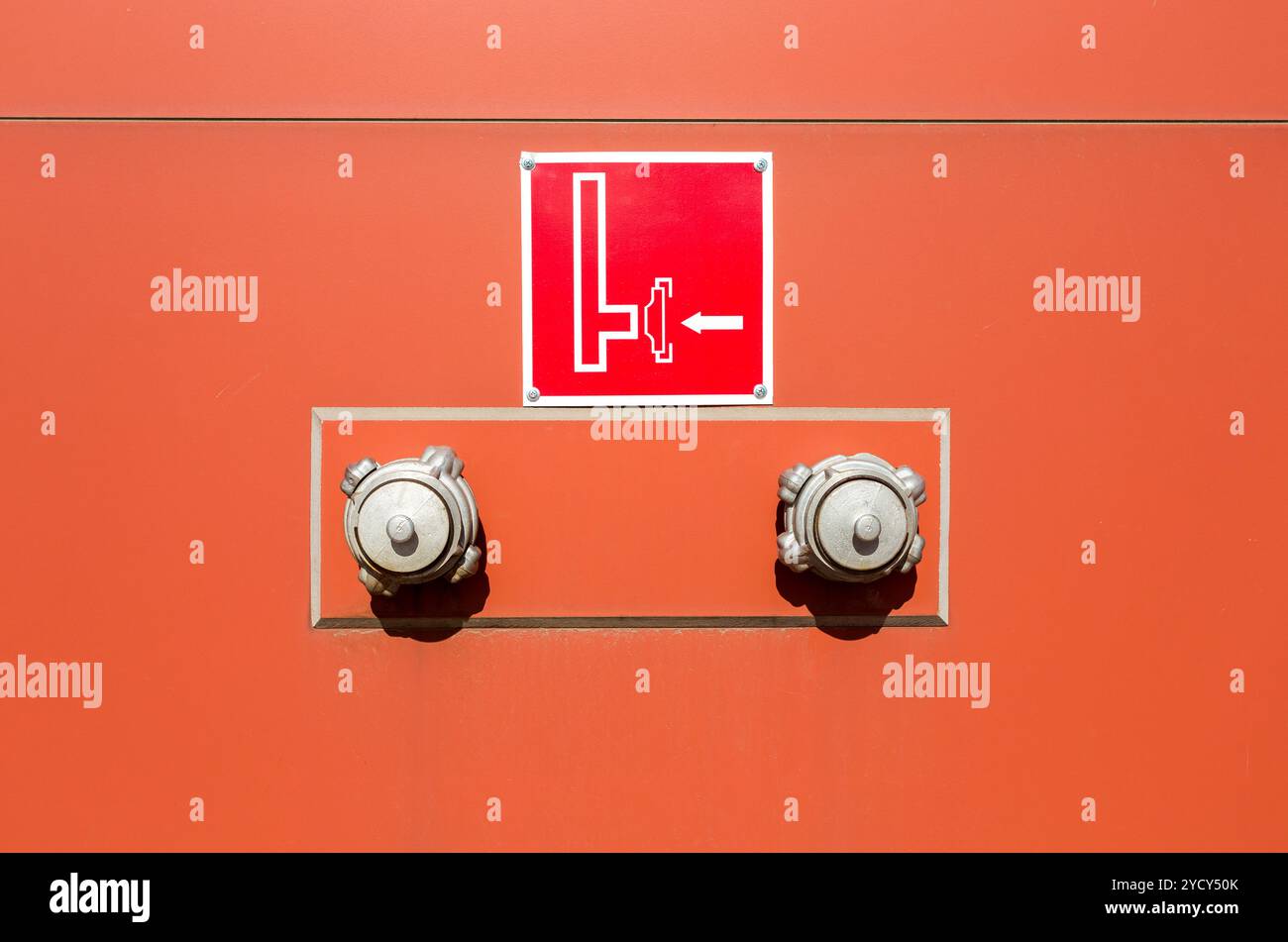 Water valve tank of FDC (Fire Department Connection) and warning sign ...