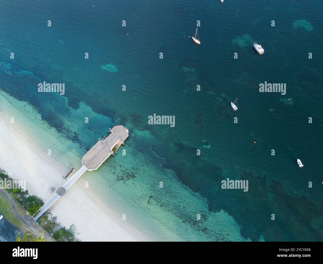 Aerial view of Shoal Bay Jetty Port Stephens Stock Photo - Alamy