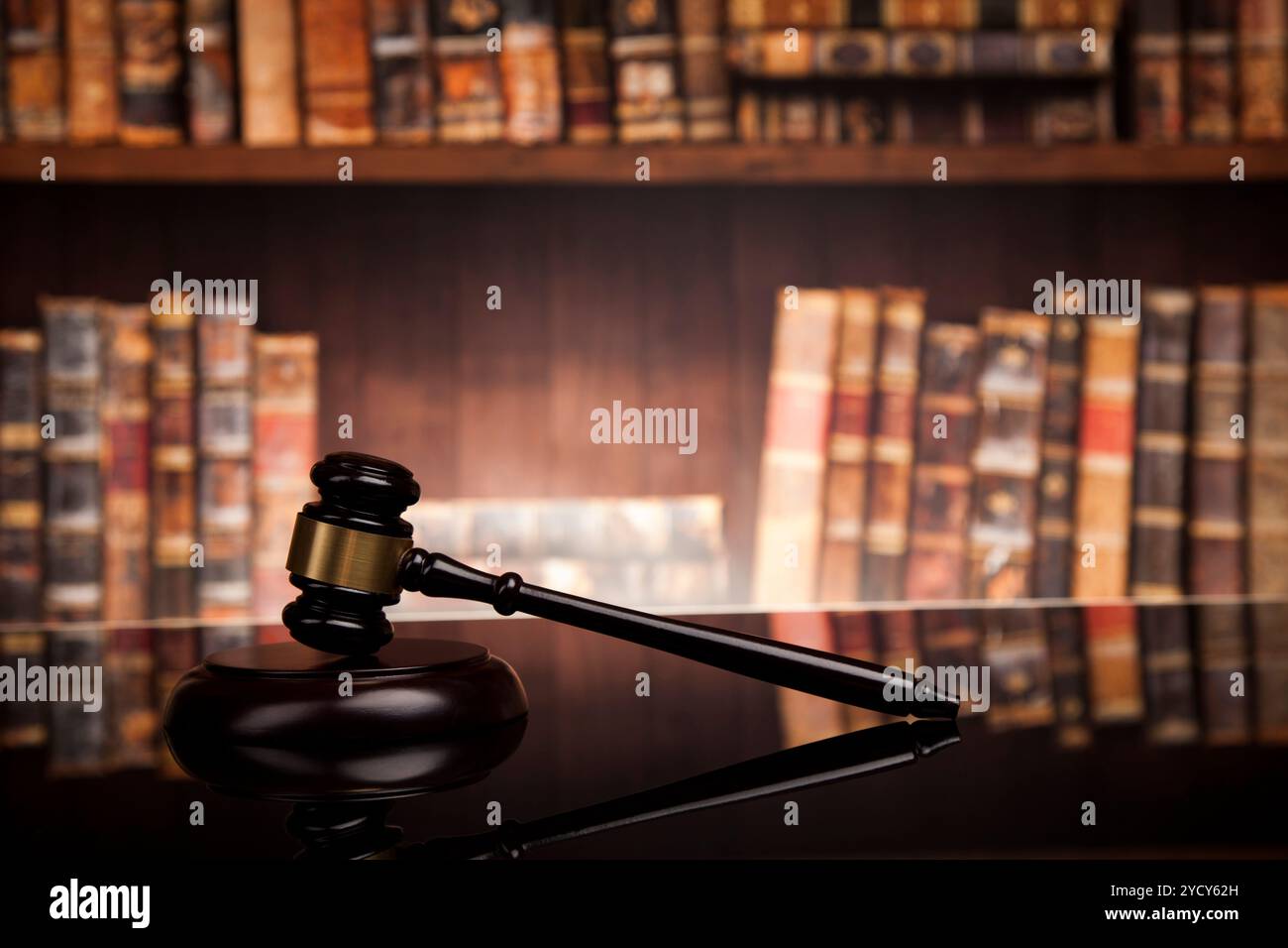 Law theme, mallet of the judge, justice scale, books, wooden desk Stock Photo - Alamy