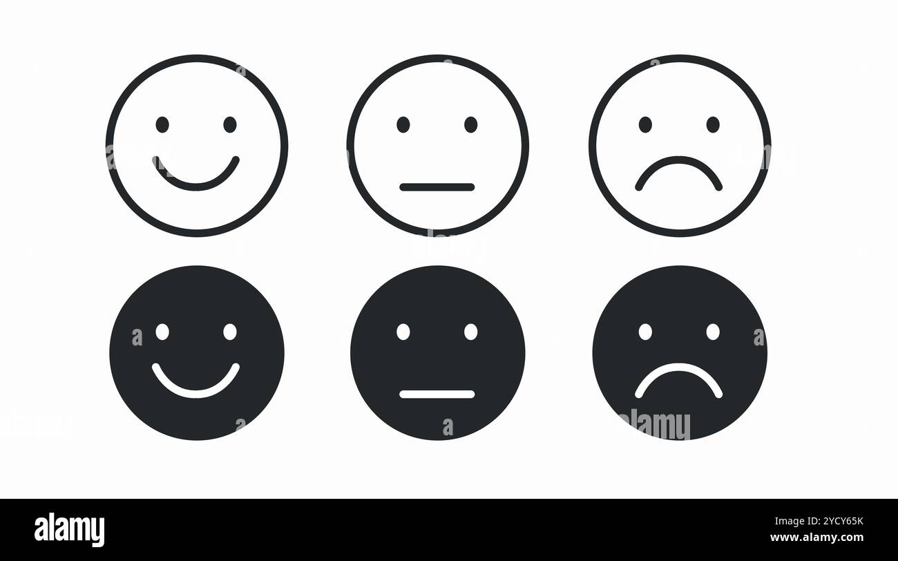 Different moods icon set, with a smile, a serious and a sad face ...