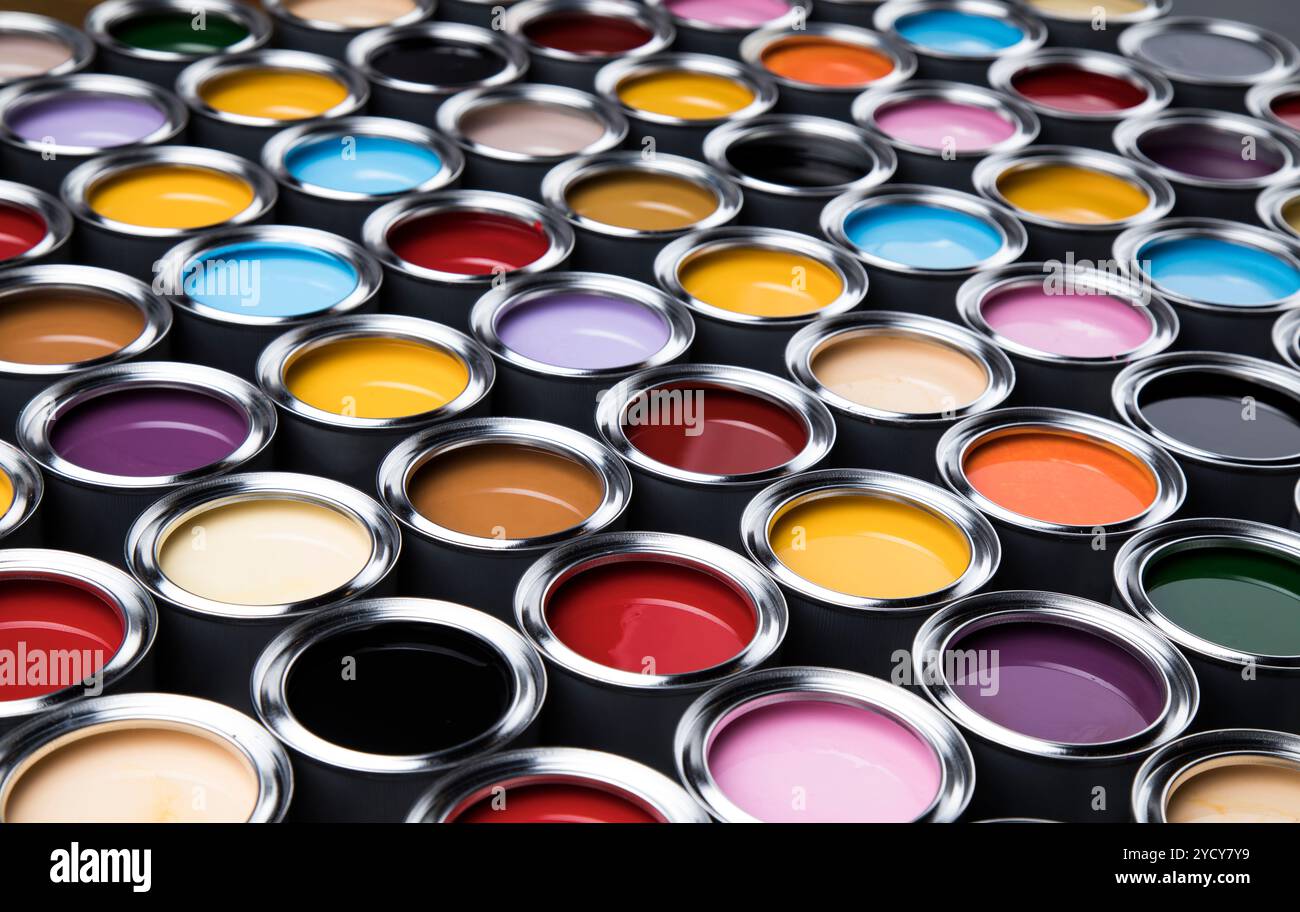Colorful paint cans set Stock Photo - Alamy