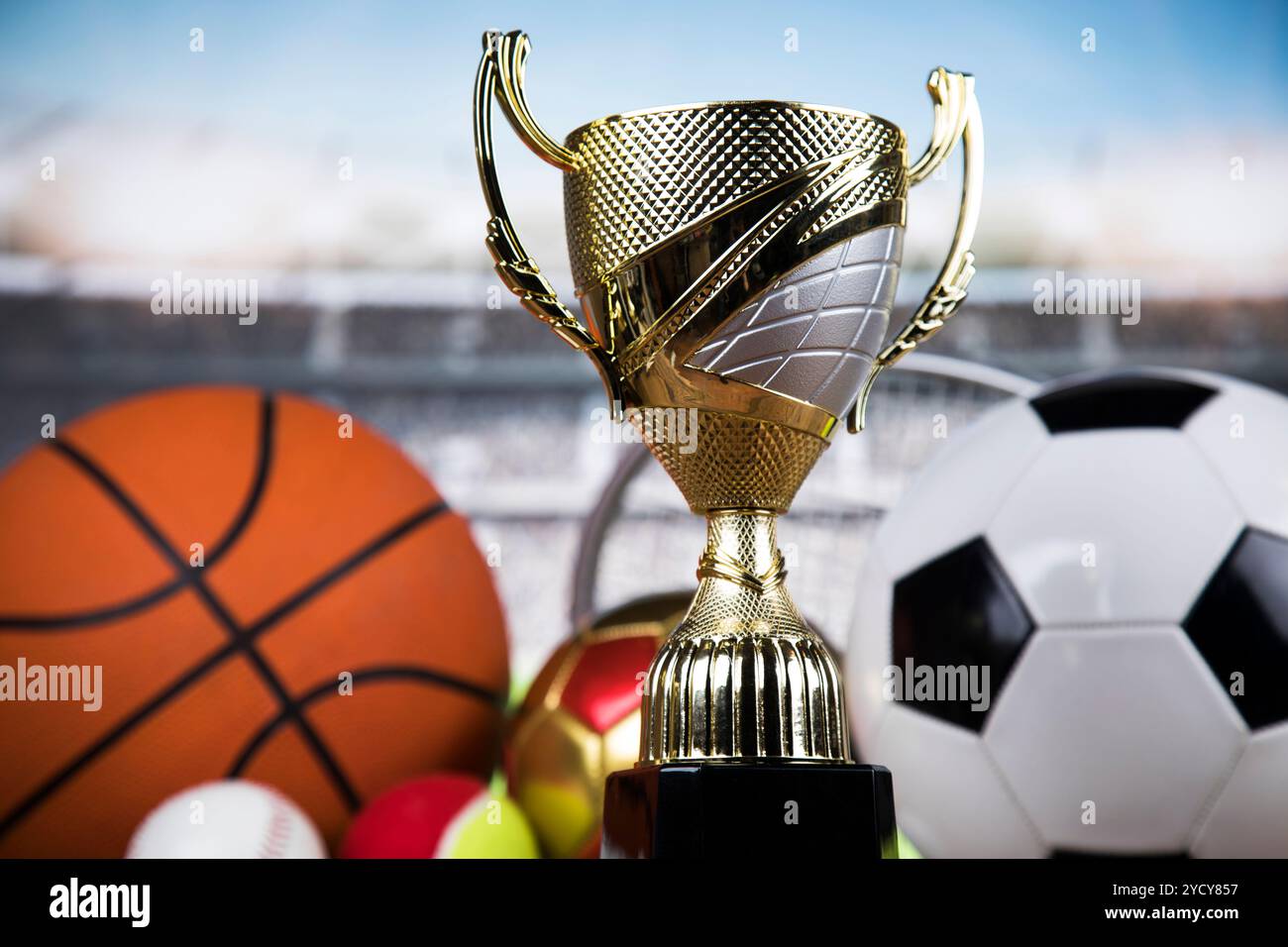 Achievement trophy, winning sport background Stock Photo - Alamy