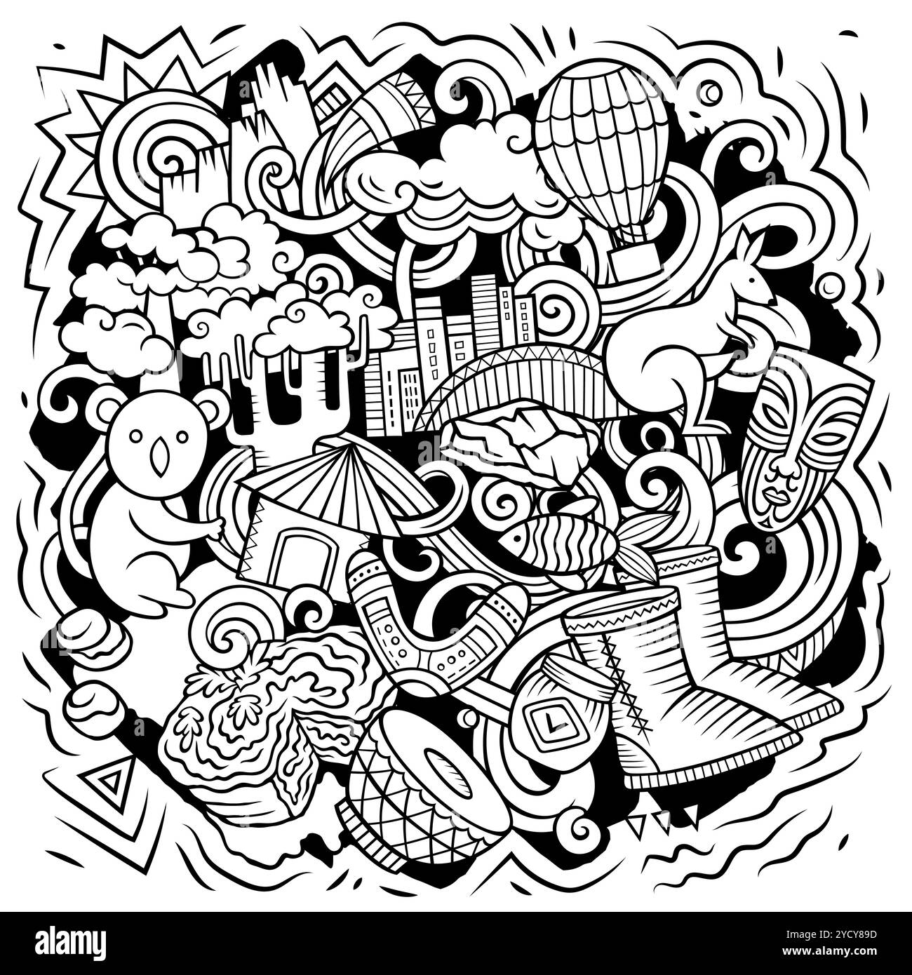 Australia cartoon vector doodle illutraditional symbols. Australian ...