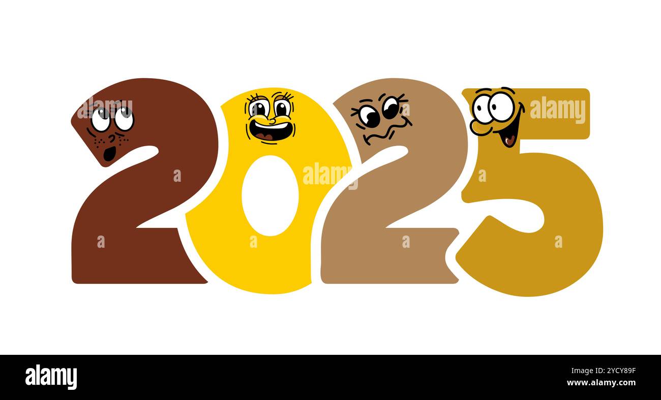 Happy New Year funny 2025 text design. hand drawing. Not AI, Vector ...