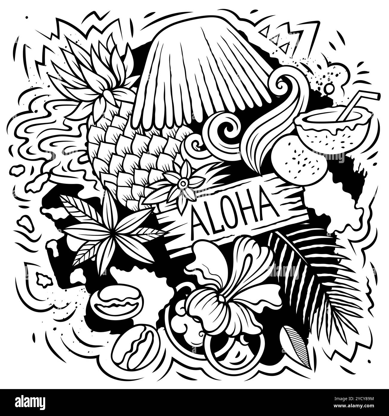 Hawaii cartoon vector doodle design. Sketchy detailed composition with ...