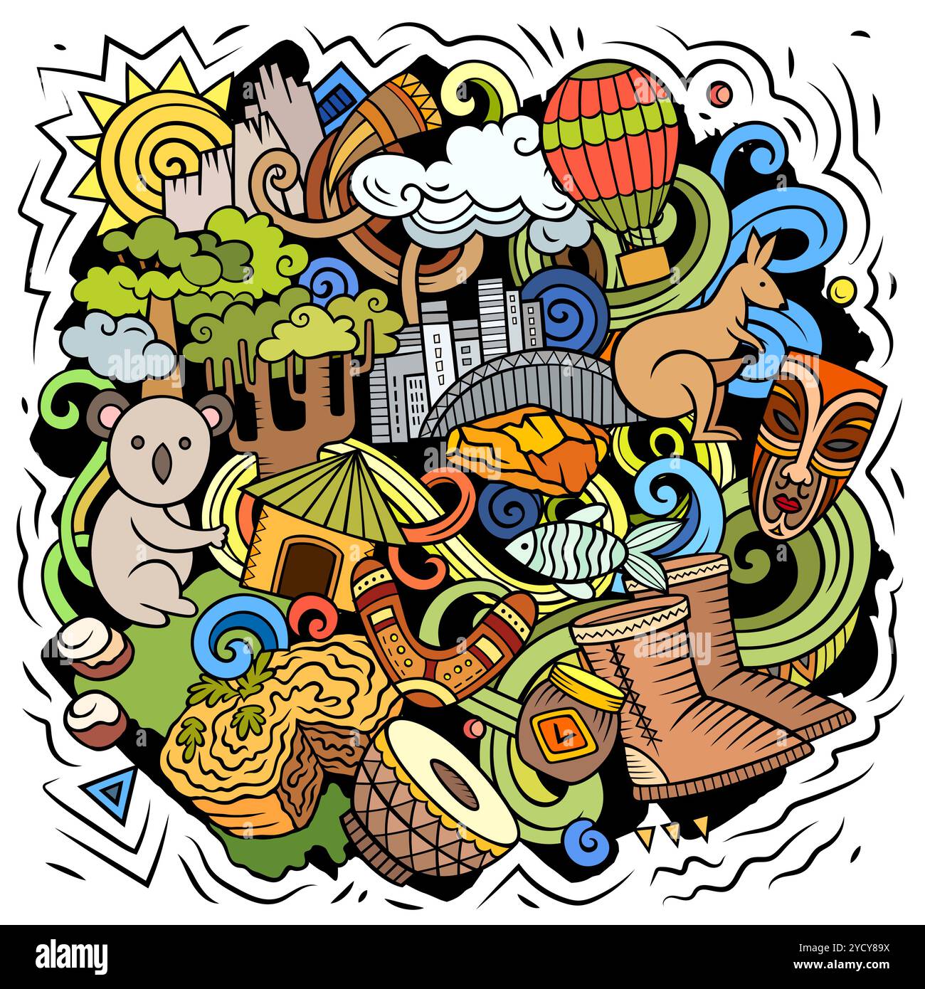 Australia cartoon vector doodle illutraditional symbols. Australian ...