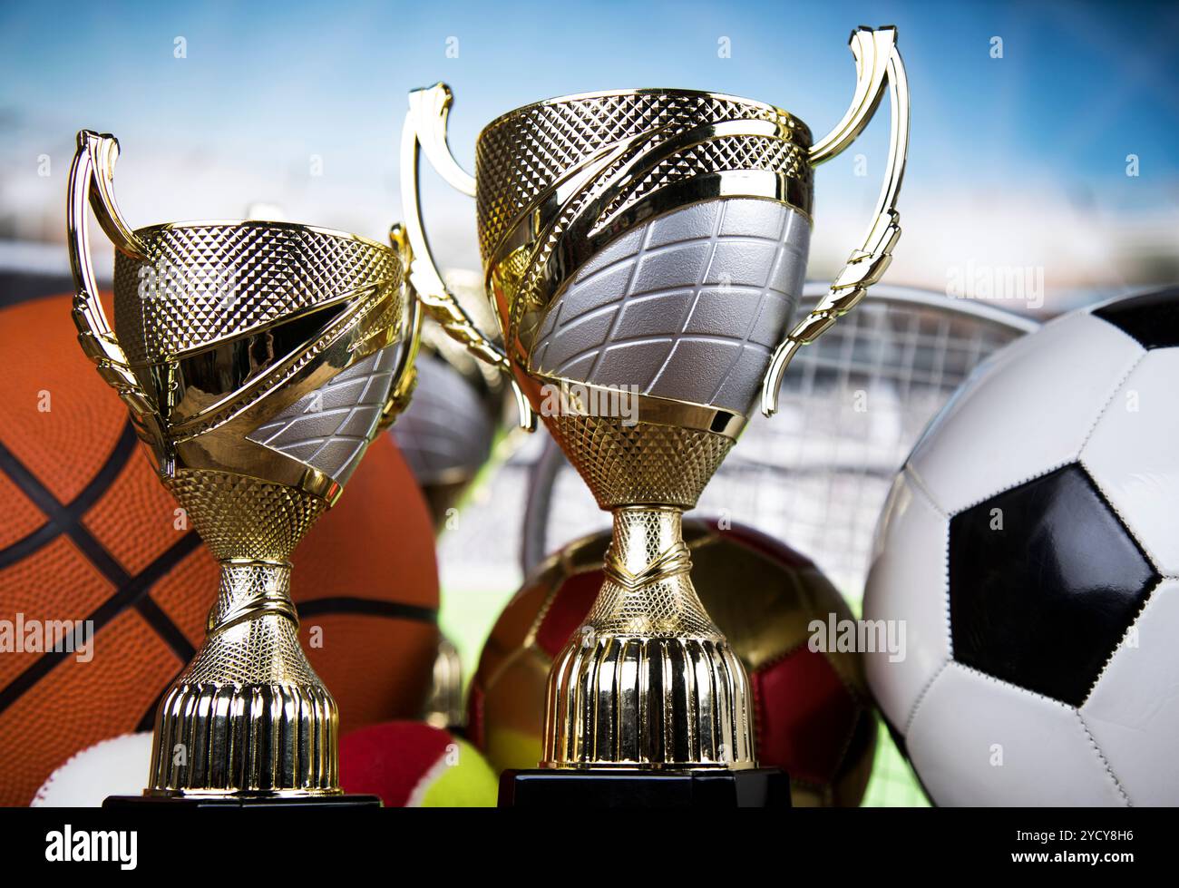 Achievement trophy, winning sport background Stock Photo - Alamy