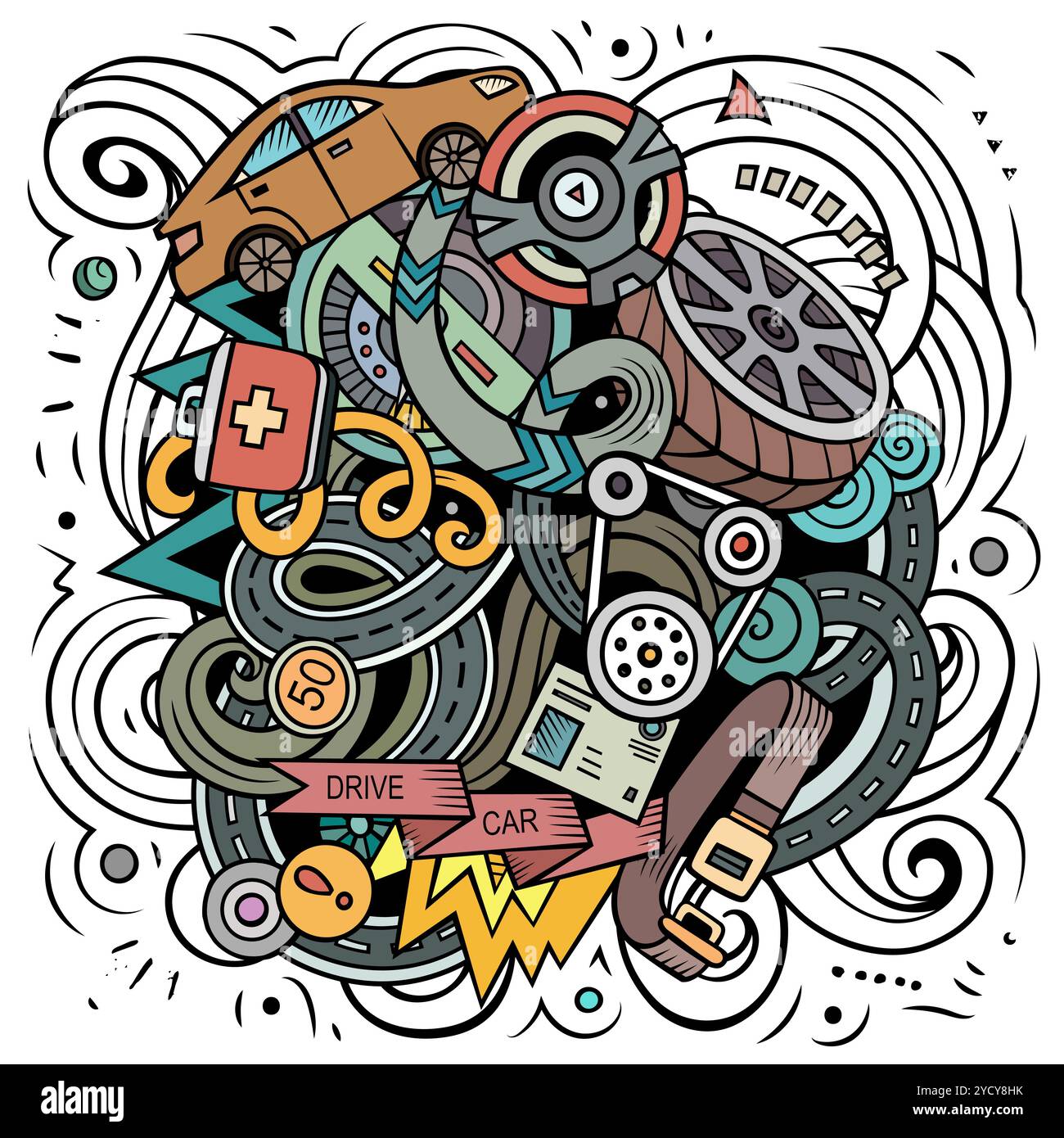 Auto Service cartoon vector illustration. Colorful detailed composition ...