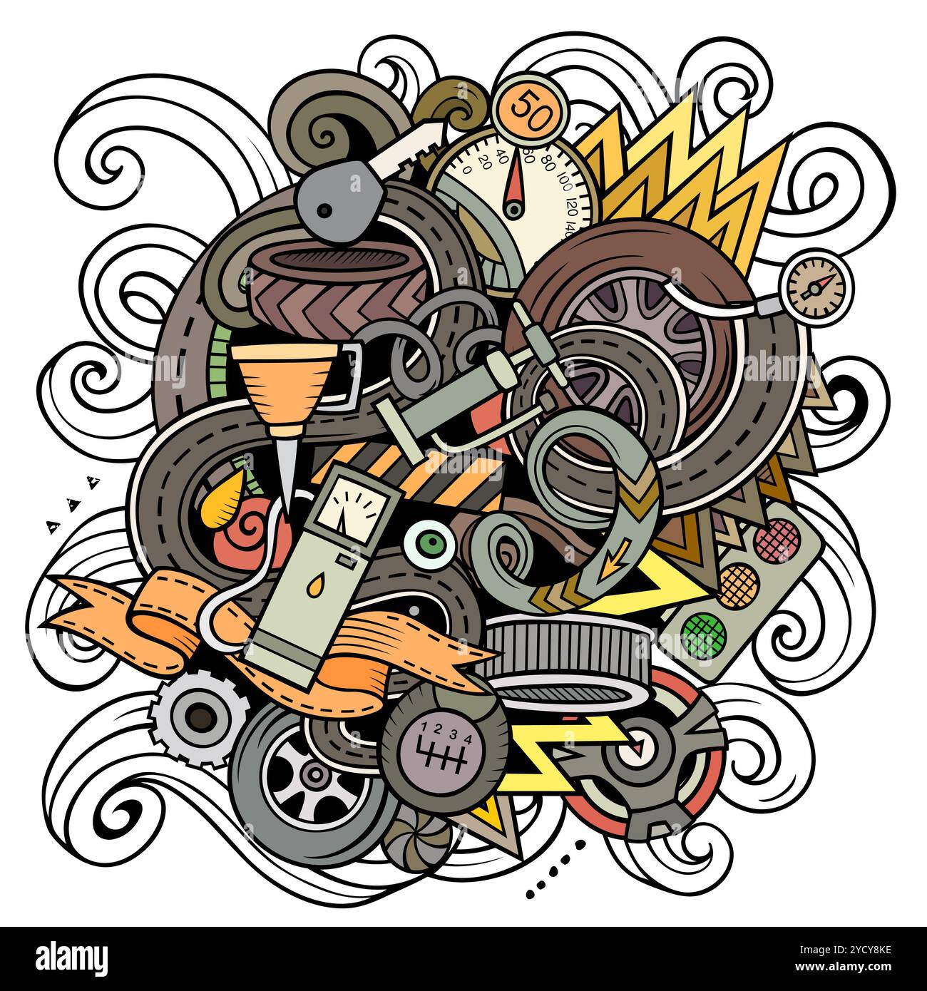 Auto Service cartoon vector illustration. Colorful detailed composition ...
