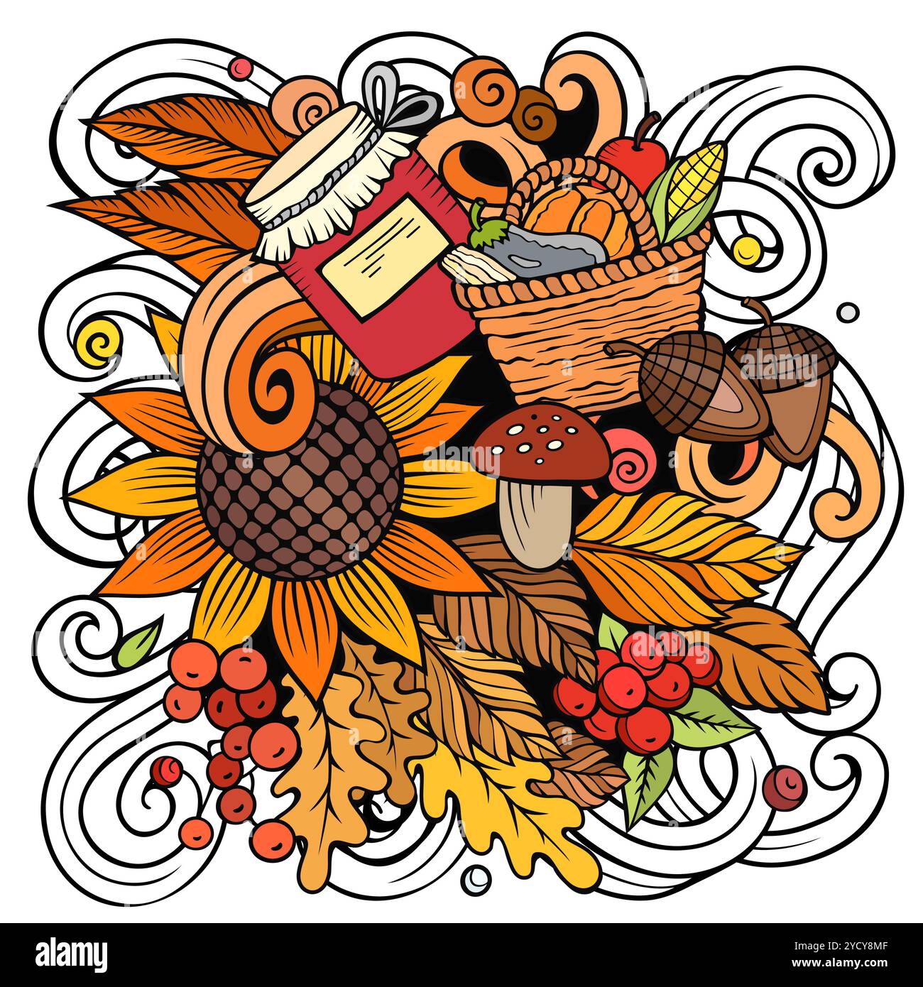 Autumn cartoon vector doodles illustration. Fall hand-drawn design ...
