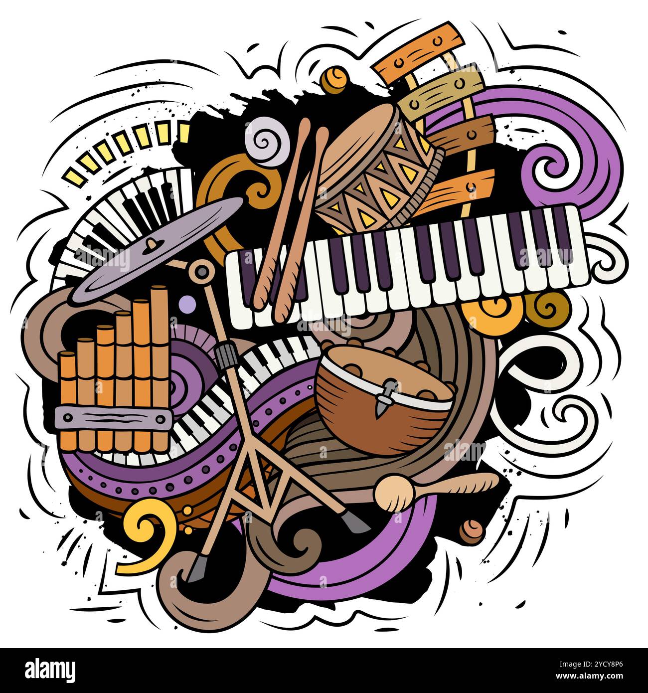 Cartoon vector doodles Classic music illustration. Colorful, detailed ...