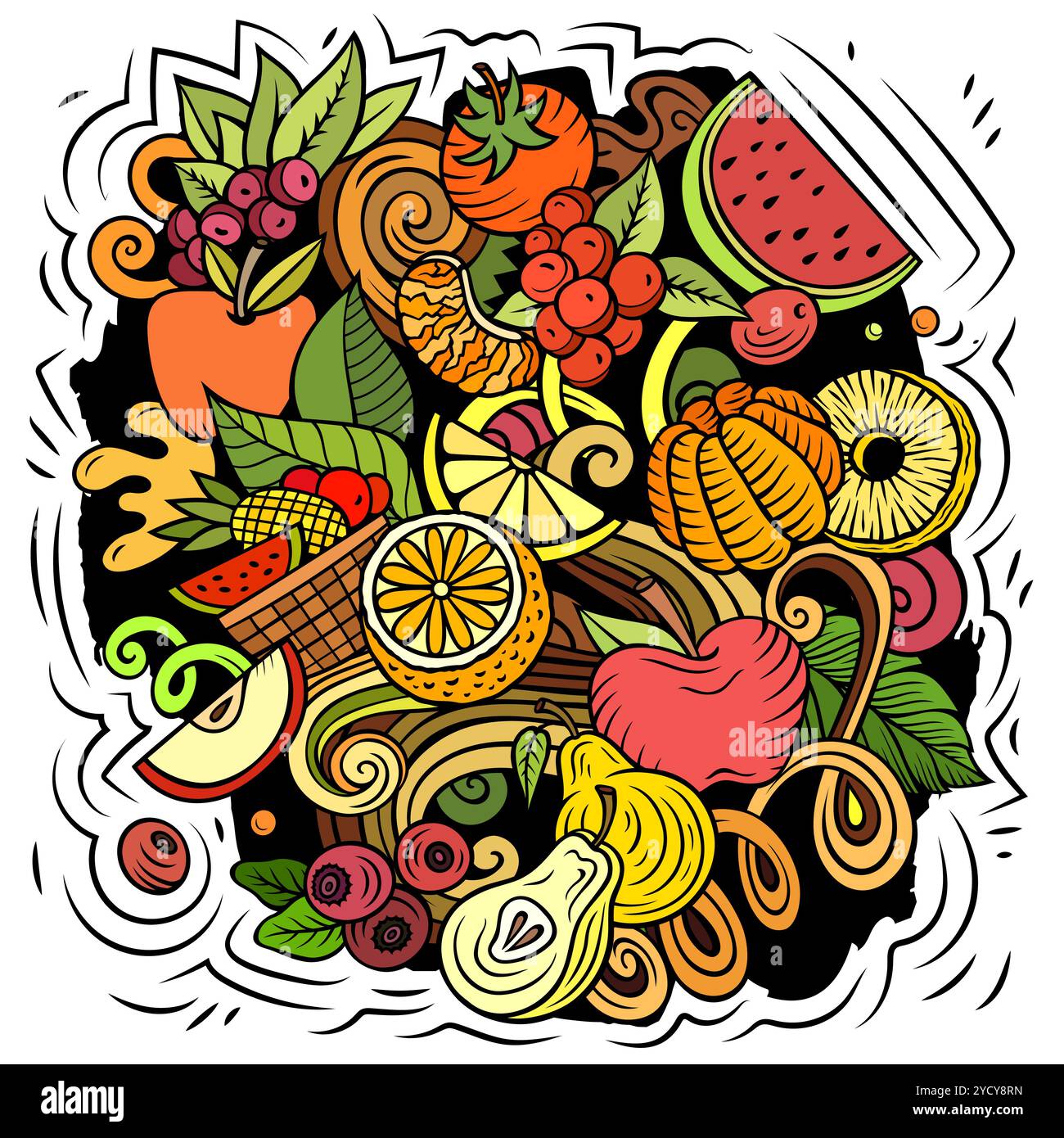 Fresh Fruits cartoon vector doodles illustration. Nature food elements ...