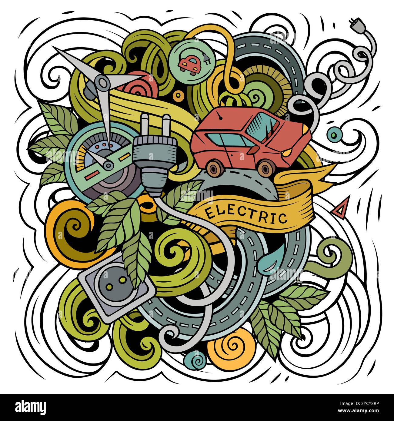 Electric Cars cartoon vector doodle design. Colorful detailed ...