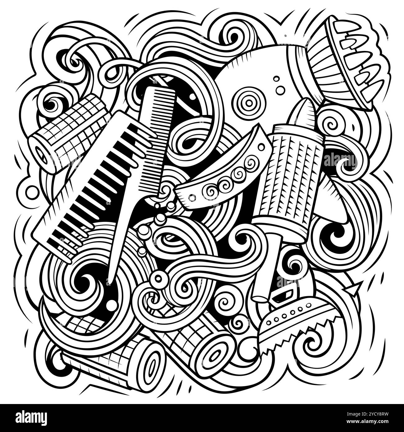 Hair Salon cartoon vector illustration. Sketchy detailed composition ...