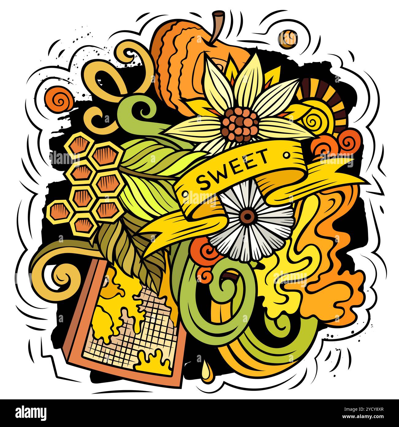 Cartoon vector doodles Honey illustration. Colorful, detailed, with ...