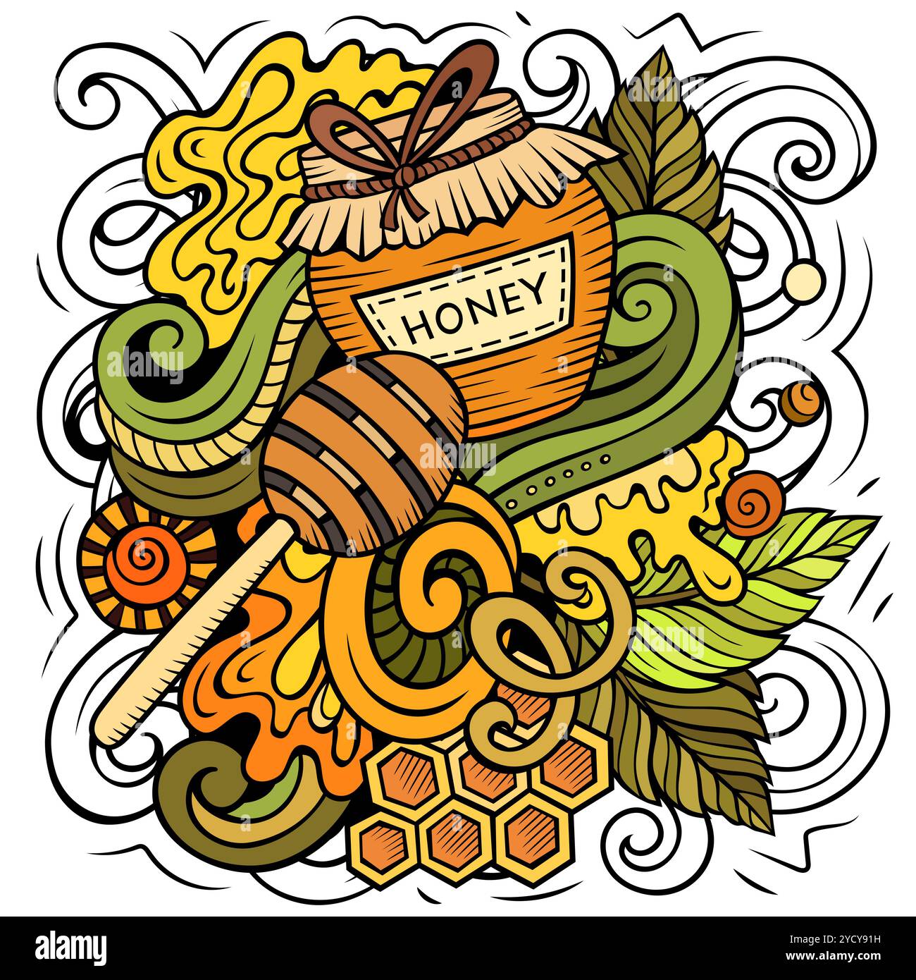 Cartoon vector doodles Honey illustration. Colorful, detailed, with ...