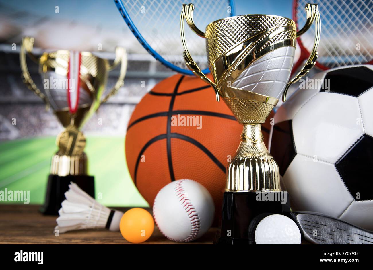 Achievement trophy, winning sport background Stock Photo - Alamy