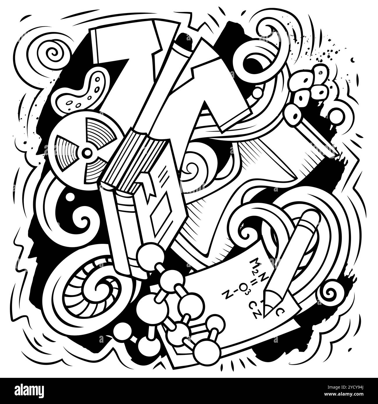 Science cartoon vector doodle design. Sketchy detailed composition with ...