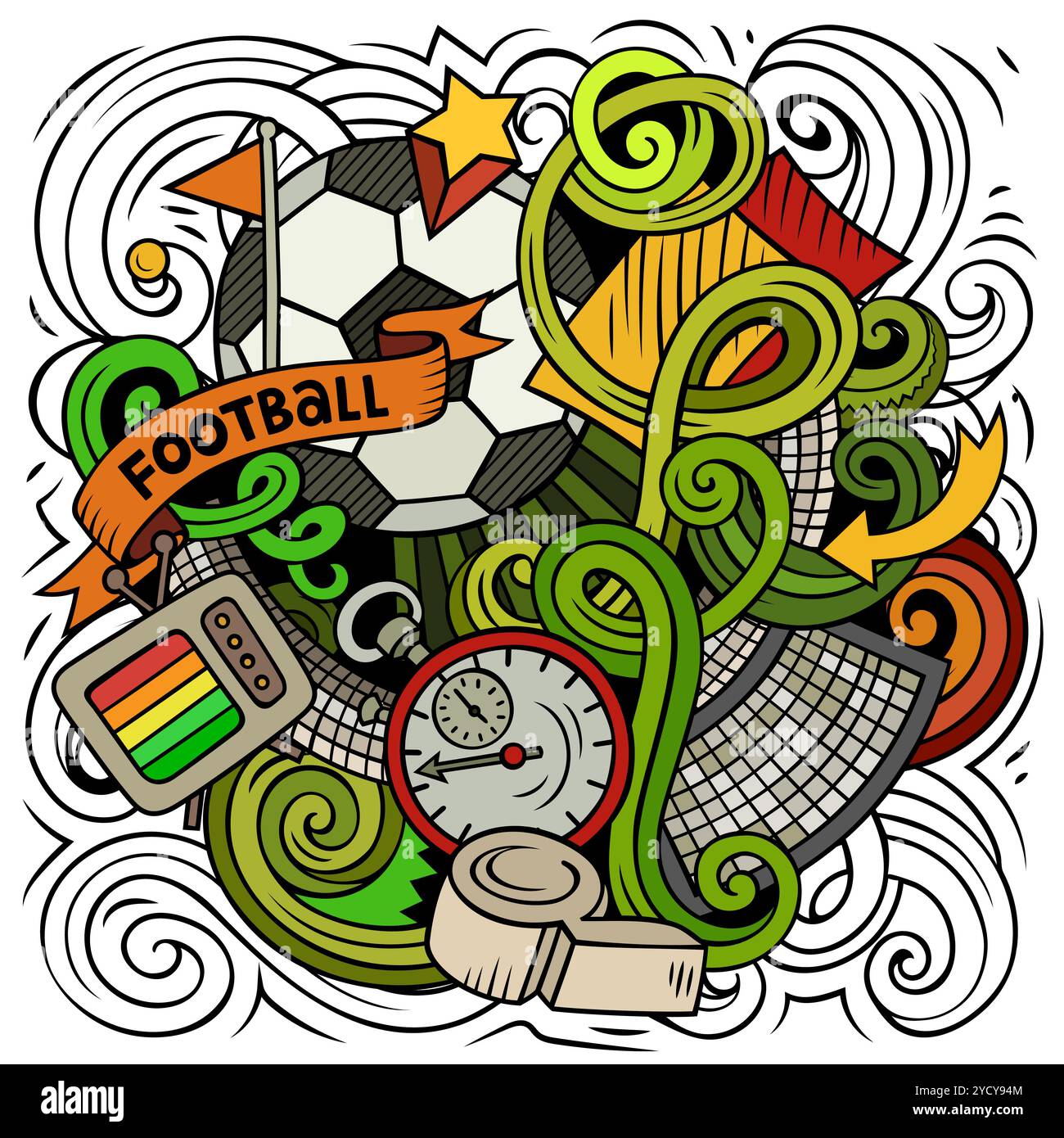 Cartoon vector doodles Football illustration. Colorful, detailed, with ...