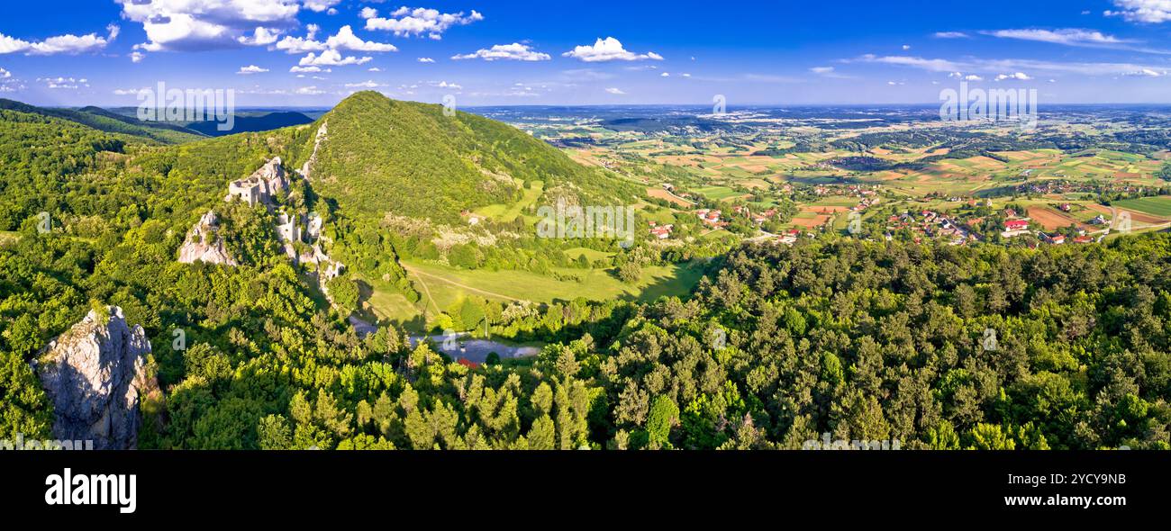 Kalnik mountain ridge and old fortress ruins aerial view Stock Photo ...