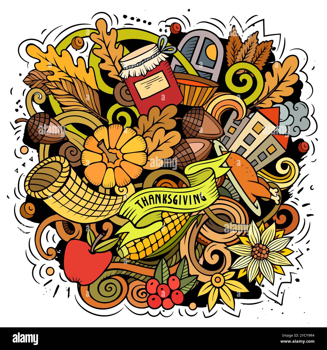 Thanksgiving hand drawn cartoon doodles illustration. Funny holiday ...