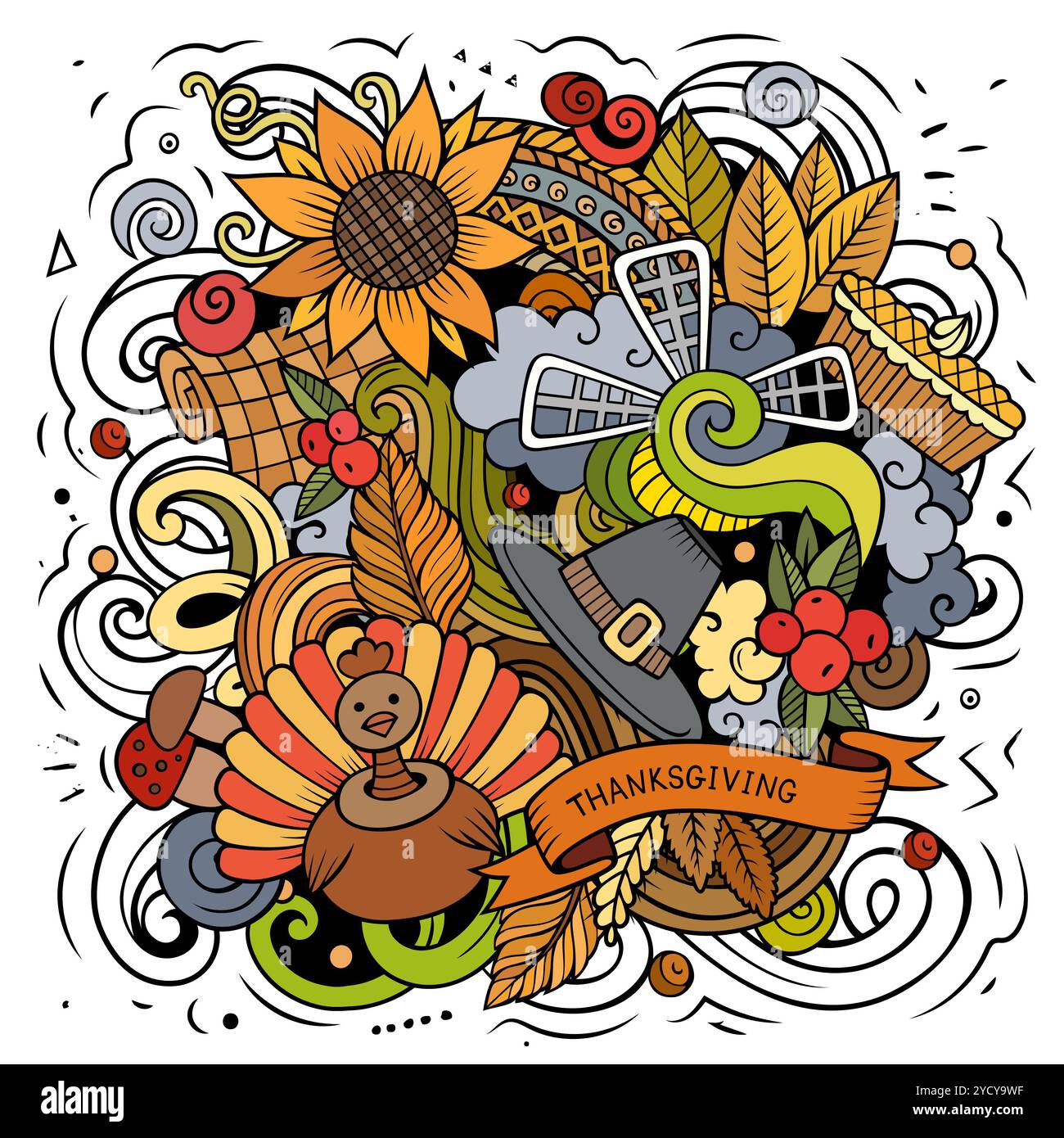 Thanksgiving hand drawn cartoon doodles illustration. Funny holiday ...