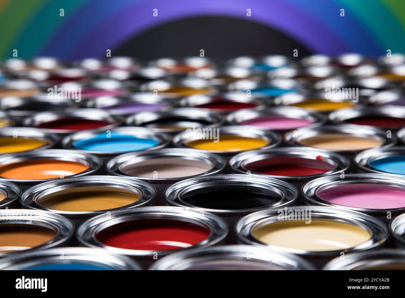 Rainbow colors, Open cans of paint Stock Photo - Alamy