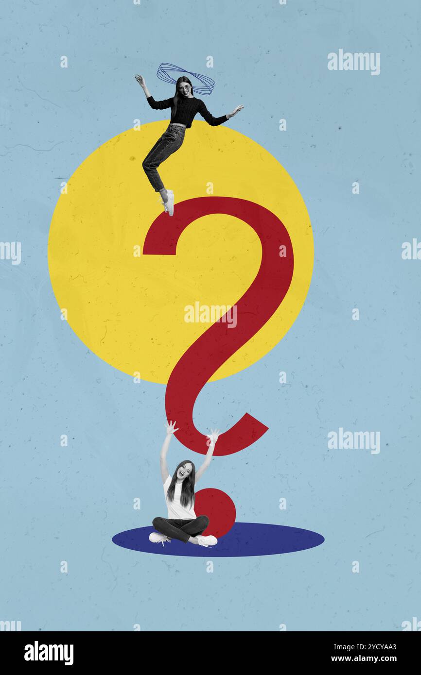 Composite collage picture image of funny two businesswoman question ...