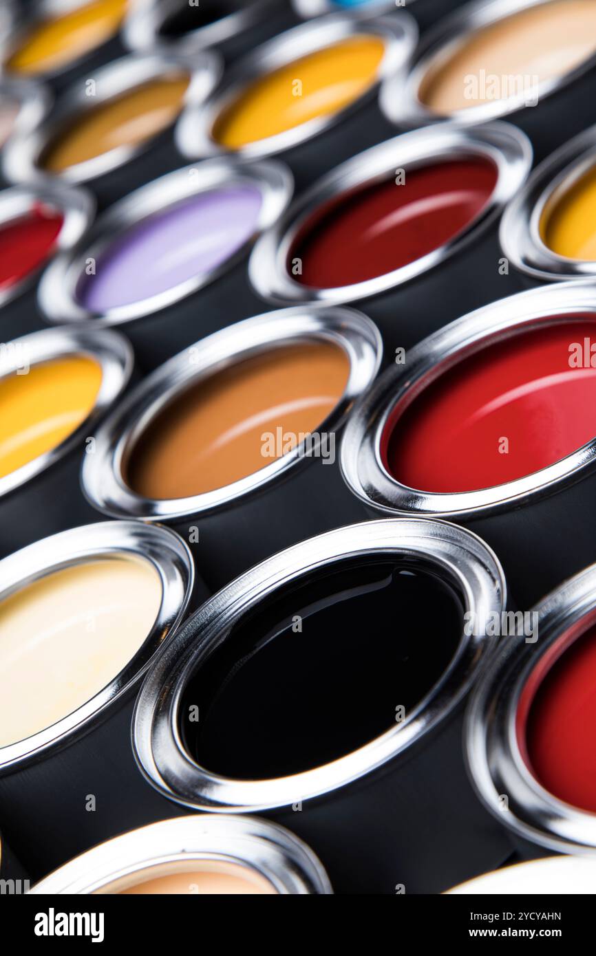 Colorful paint cans set Stock Photo - Alamy