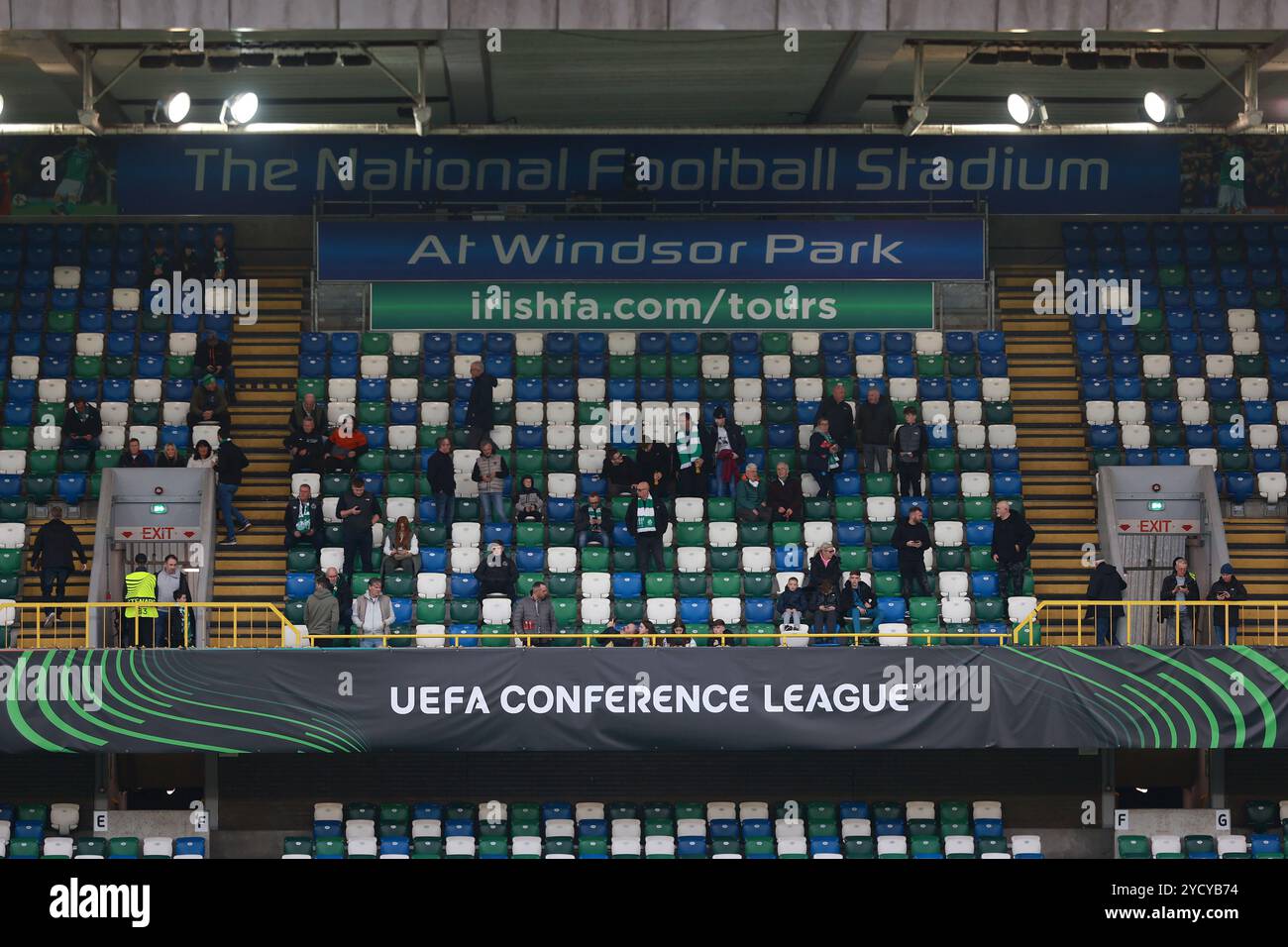 A general view of supporters and UEFA Europa Conference League branding ...