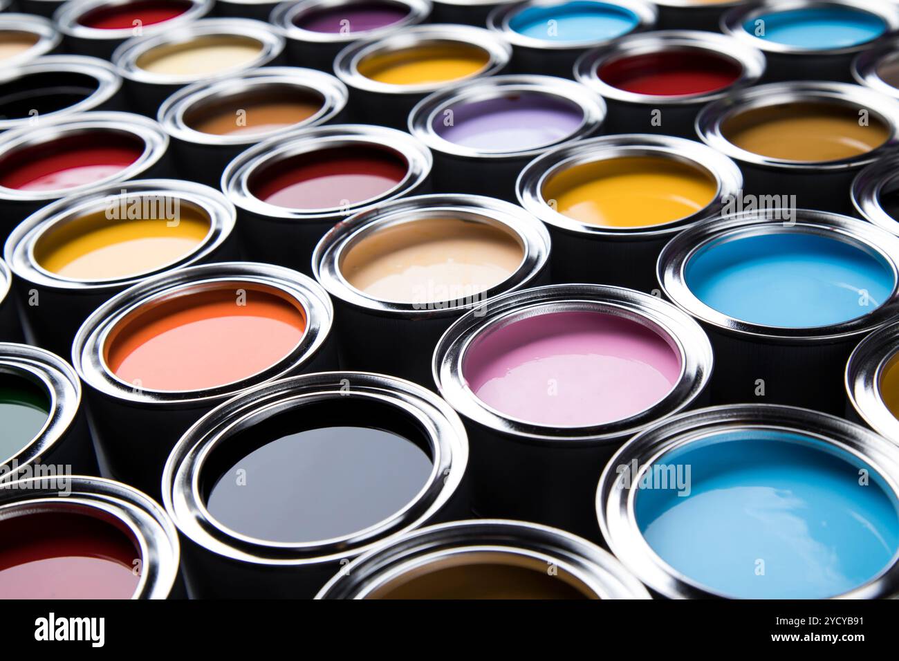 Collection of colored paints cans Stock Photo - Alamy