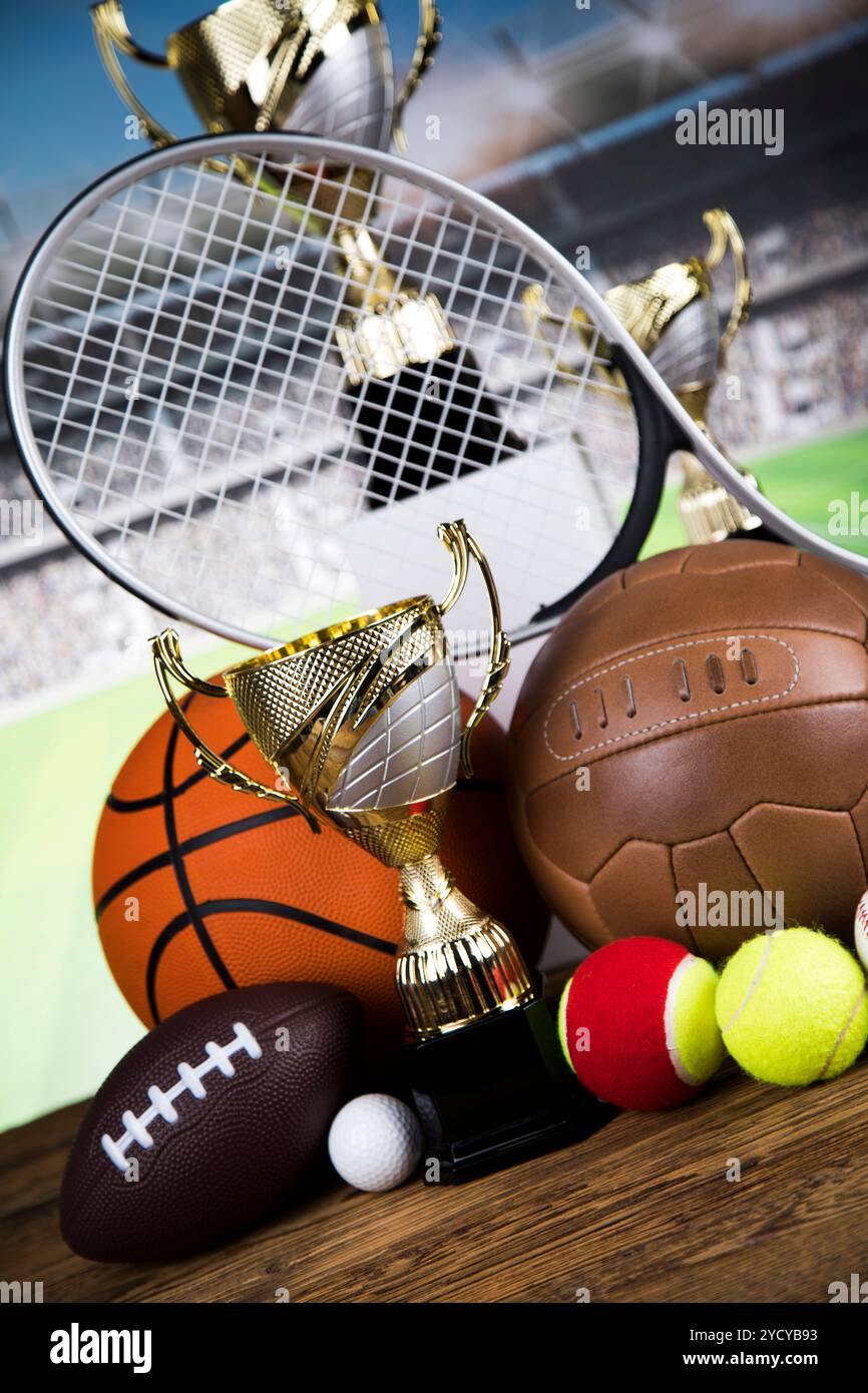 Winner trophy, Sport equipment and balls Stock Photo - Alamy