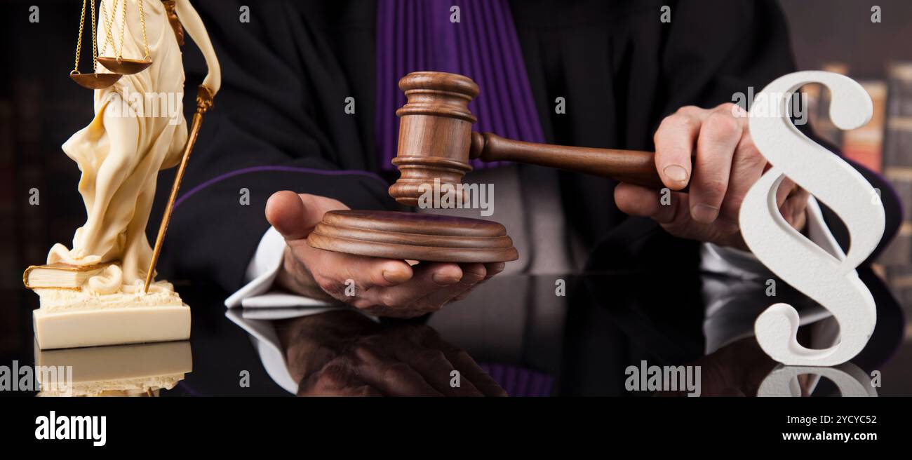 Justice and law concept. Male judge in a courtroom Stock Photo - Alamy