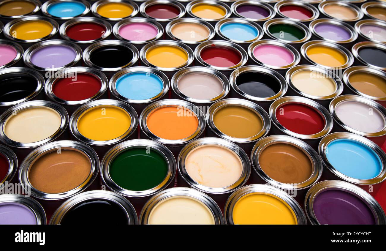 Colorful paint cans set Stock Photo - Alamy
