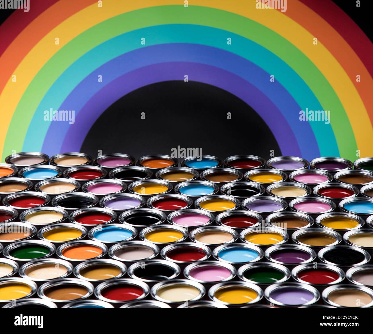 Rainbow colors, Open cans of paint Stock Photo - Alamy
