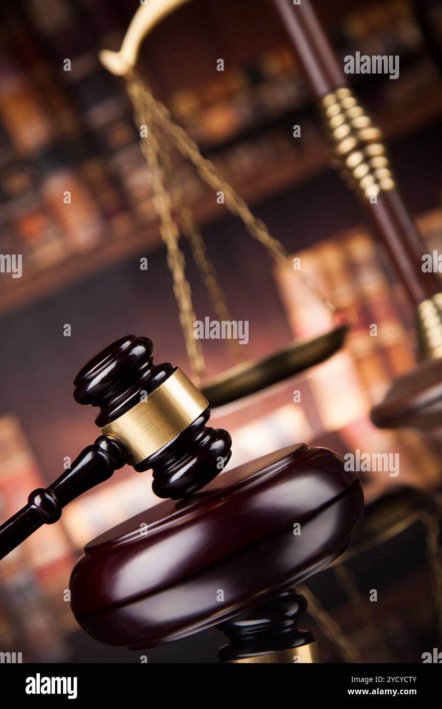 Law books, mallet of the judge, Courtroom background Stock Photo - Alamy