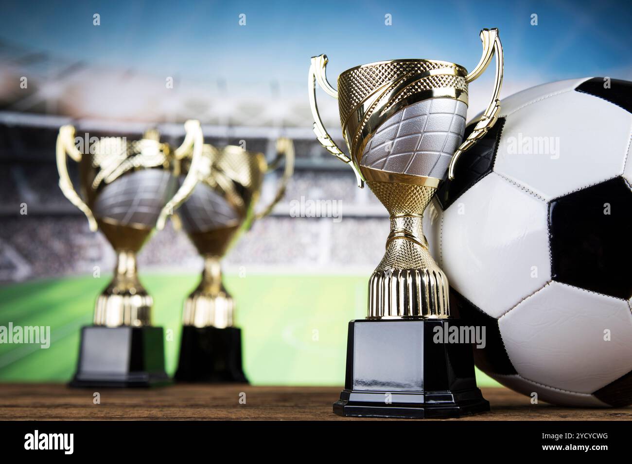 Winner trophy, Sport equipment and balls Stock Photo - Alamy