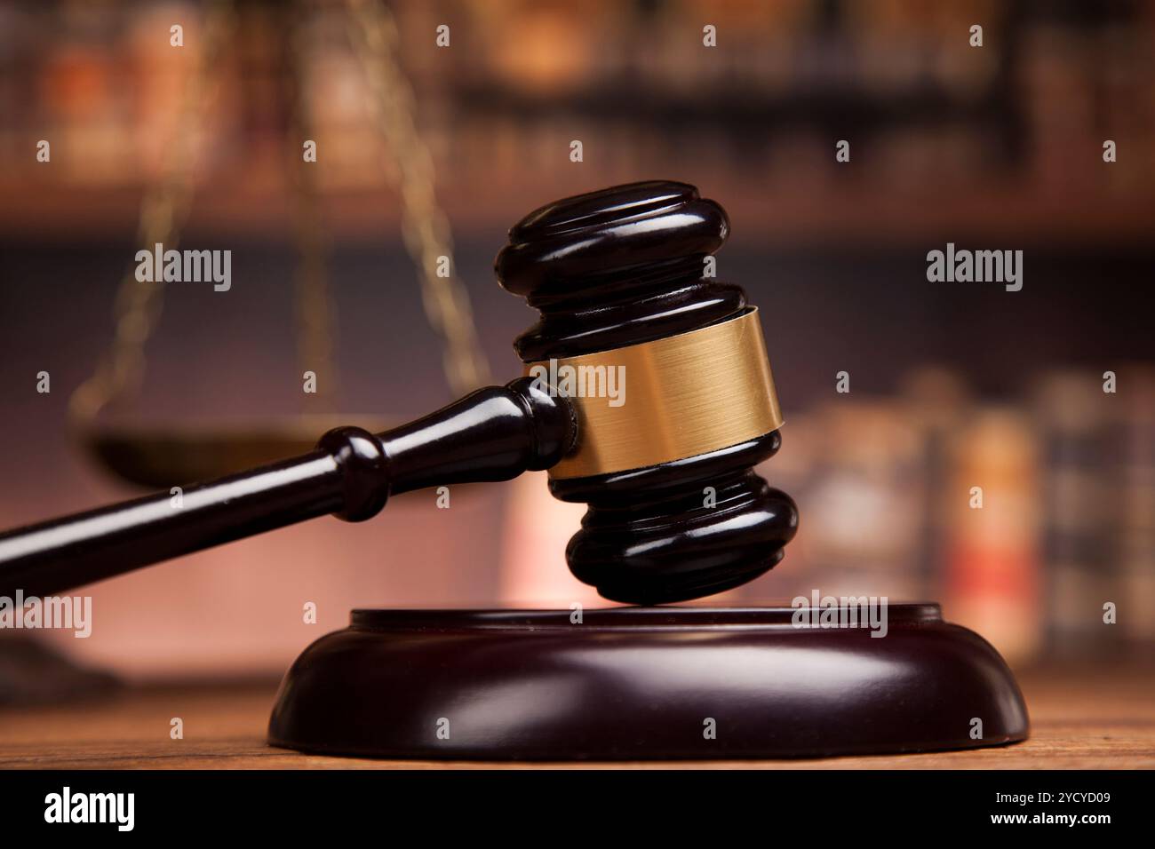 Law books, mallet of the judge, Courtroom background Stock Photo - Alamy