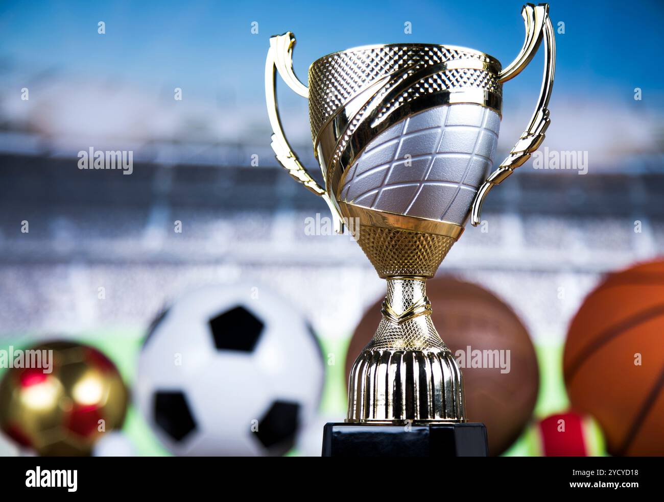 Achievement trophy, winning sport background Stock Photo - Alamy