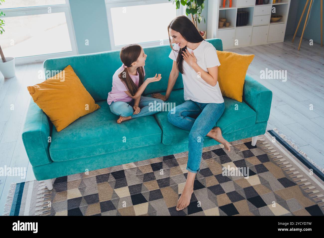 Photo of positive good mood talkative joking lovely cute sweet mama and ...