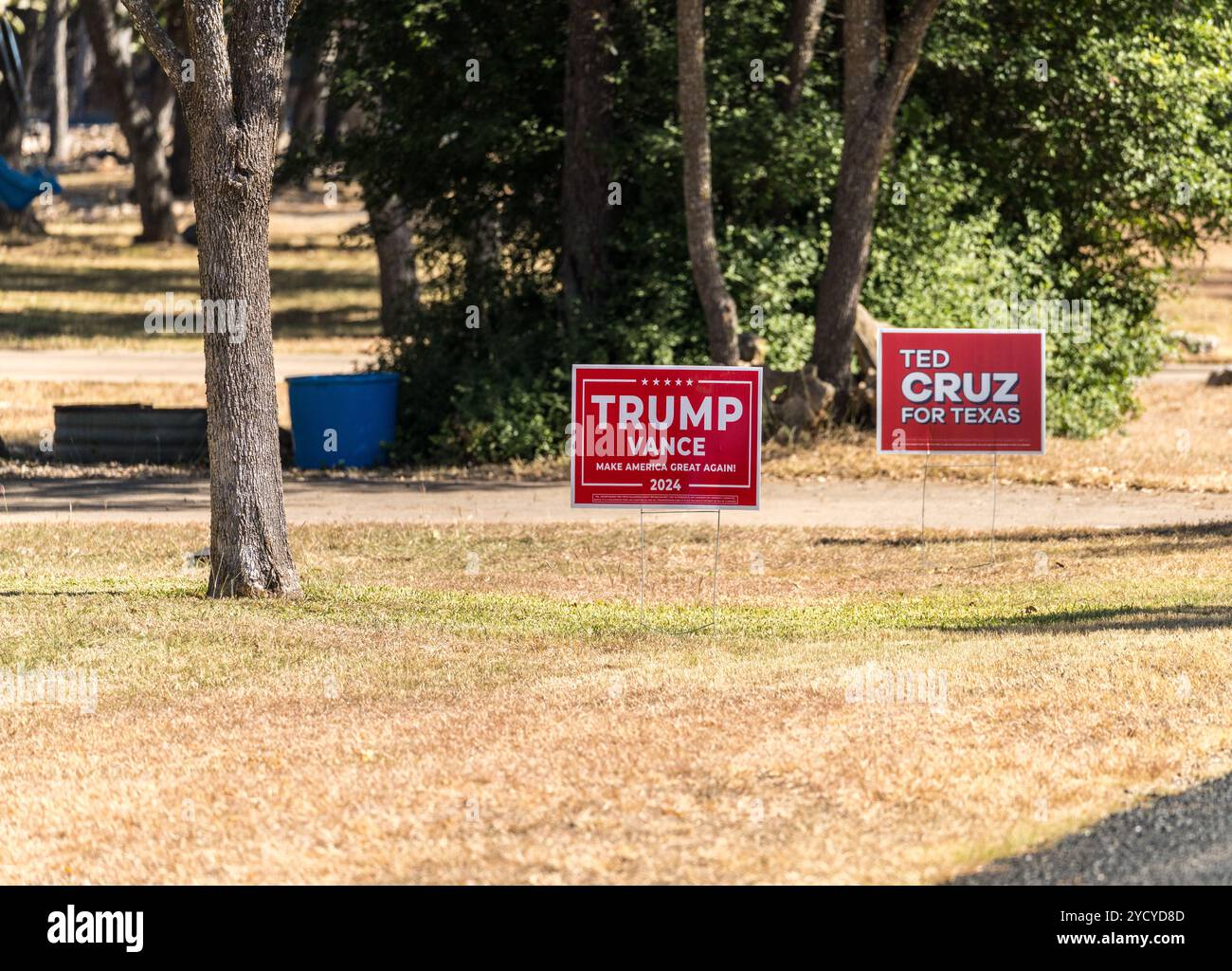 Georgetown, TX - 24 October 2024: Street signs and placards for Trump ...