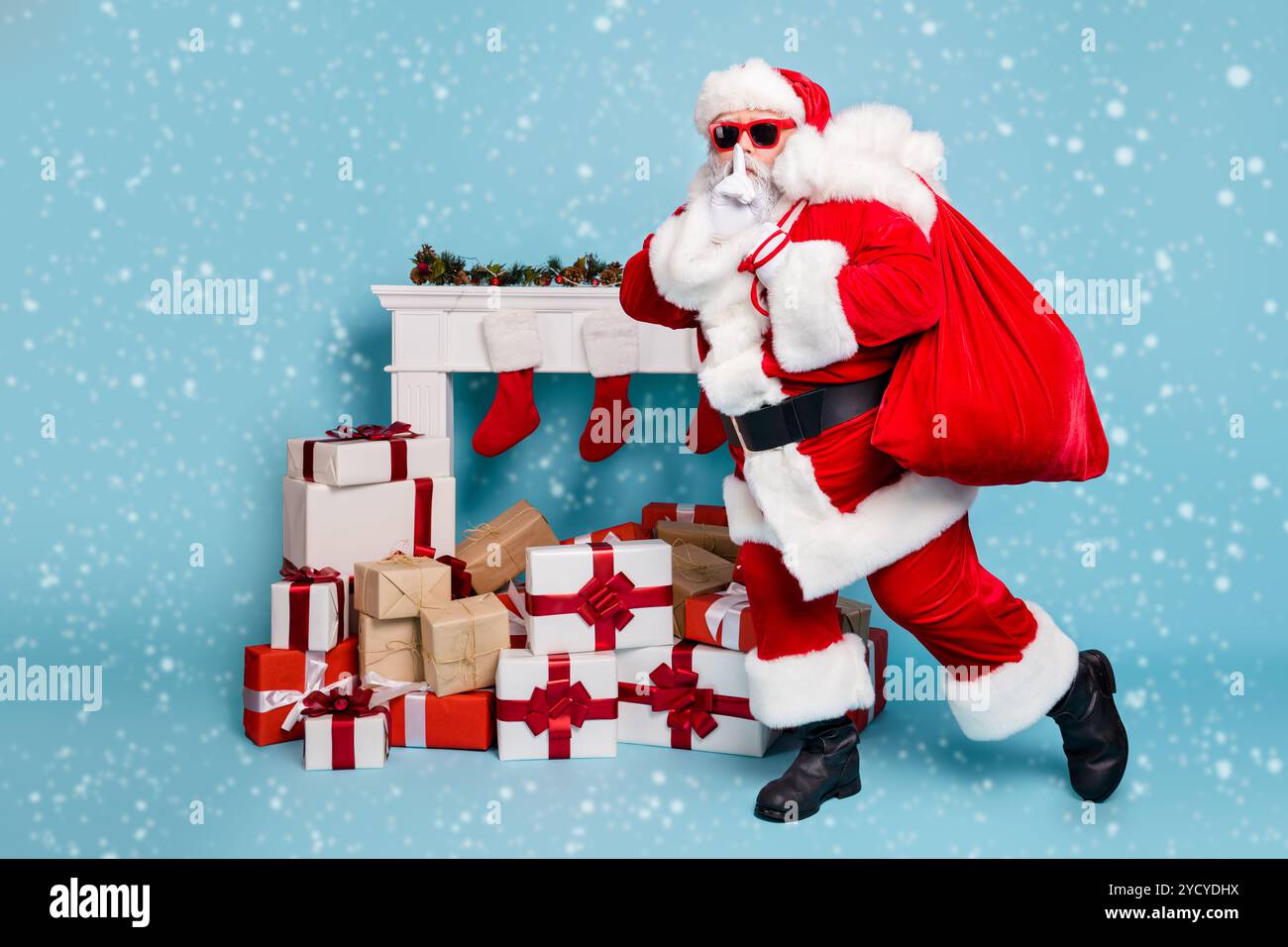 Full length body size view of his he nice fat mysterious bearded Santa ...