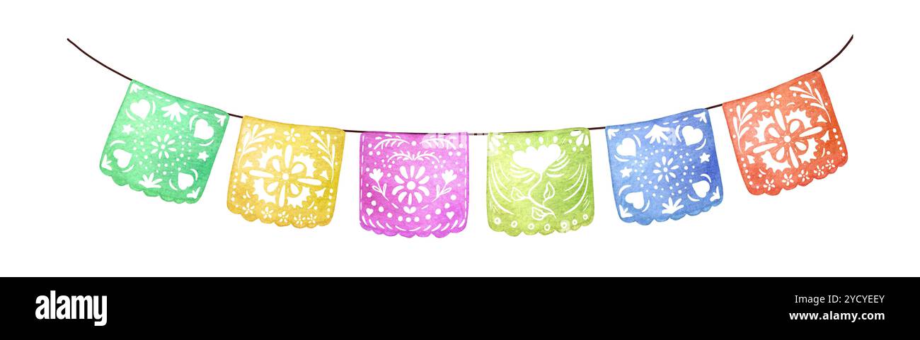 Mexican paper cut holiday flags. Cinco de mayo, dia de los muertos ...